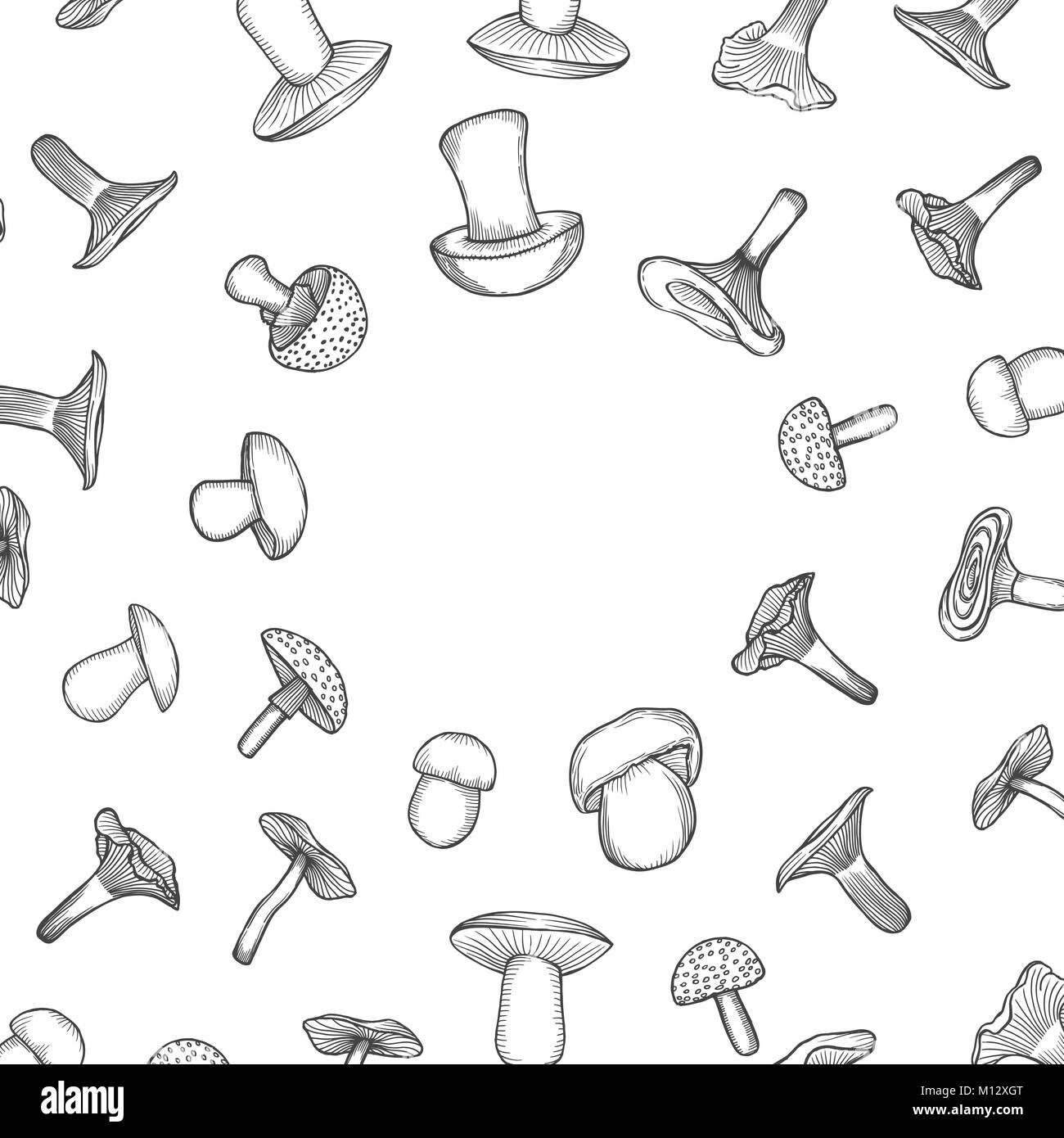 Hand drawn Farmers market menu design template. Mushrooms top view ...