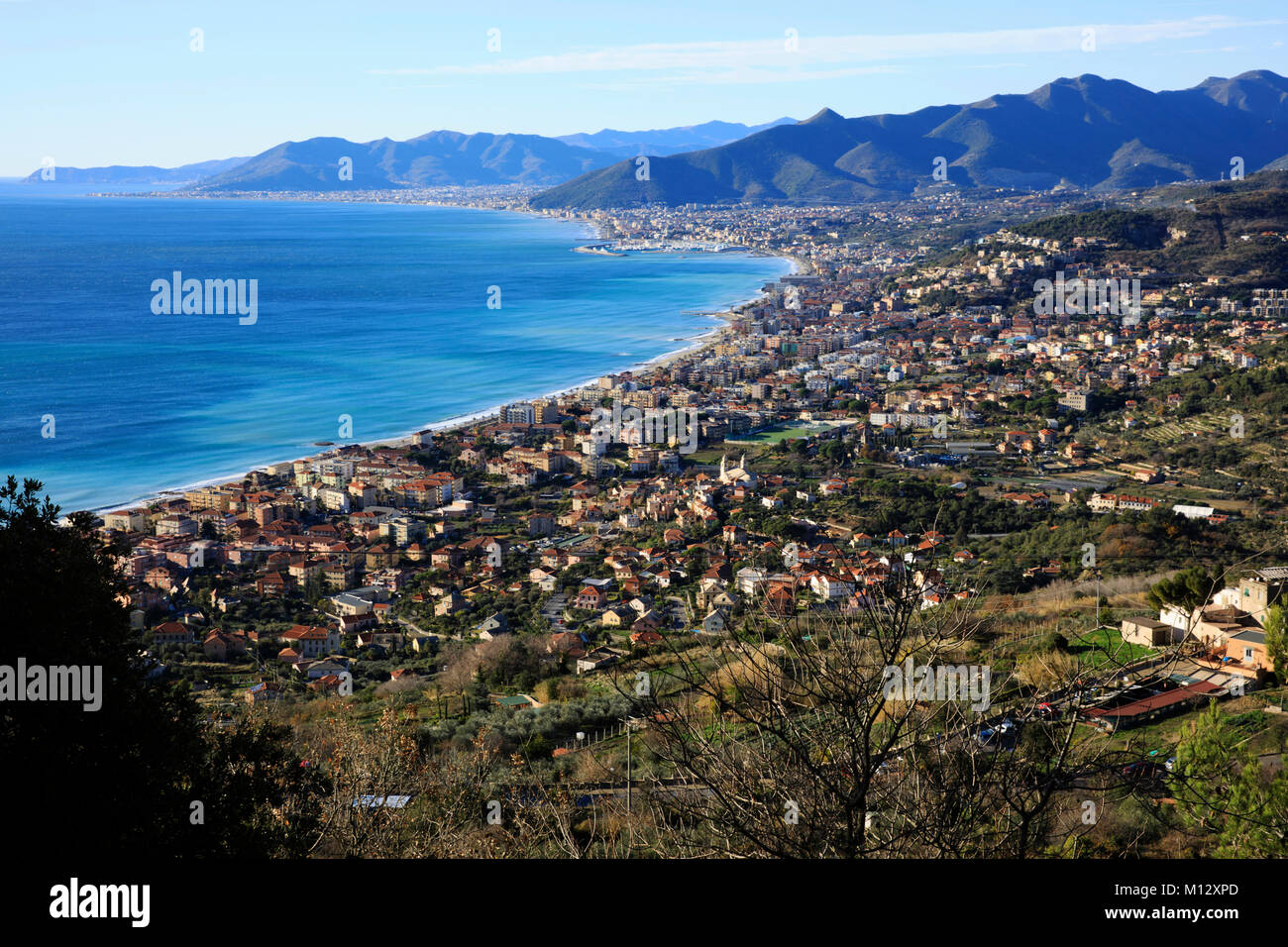 View of Borgio from Chiesa village, Savona, Liguria, Italy Stock Photo ...