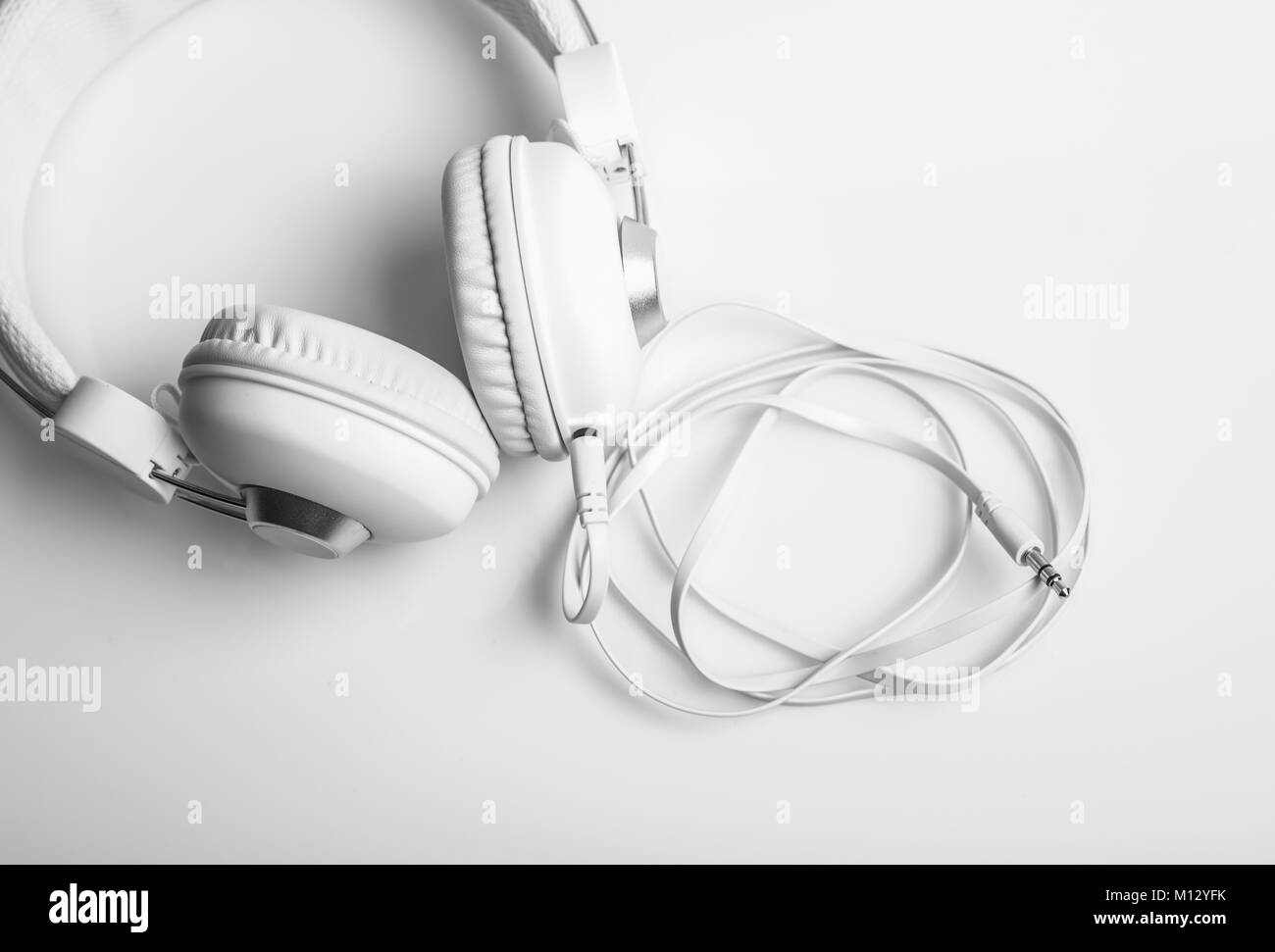 Headphones for music sound.White headphones on white background Stock ...