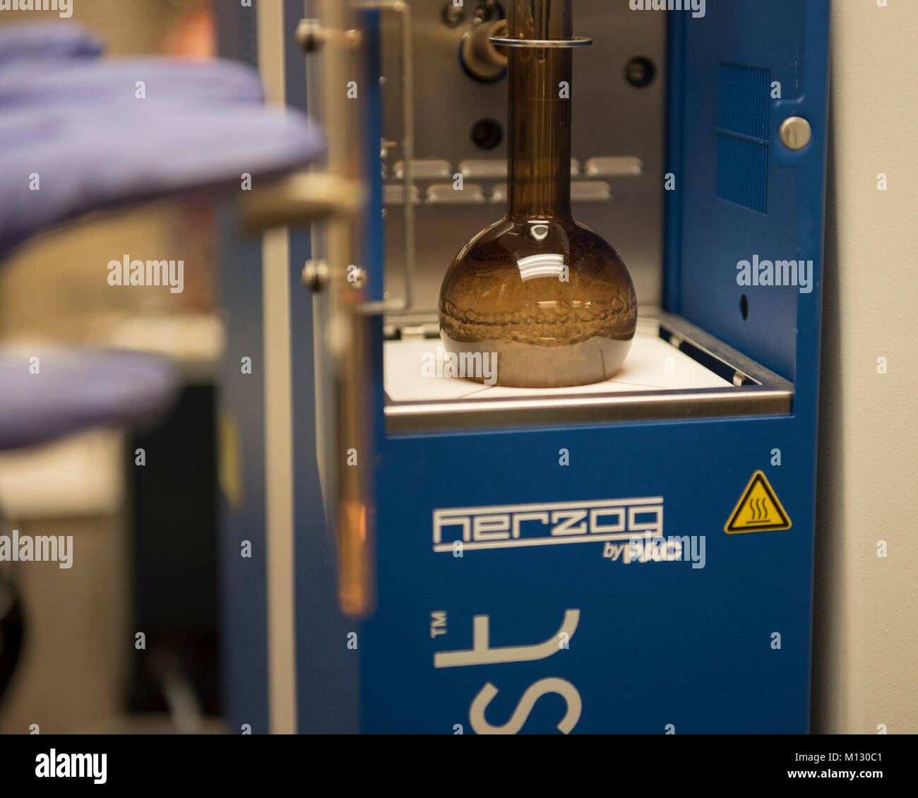 A fuel sample is being run through a distillation test Jan. 24, 2018 ...