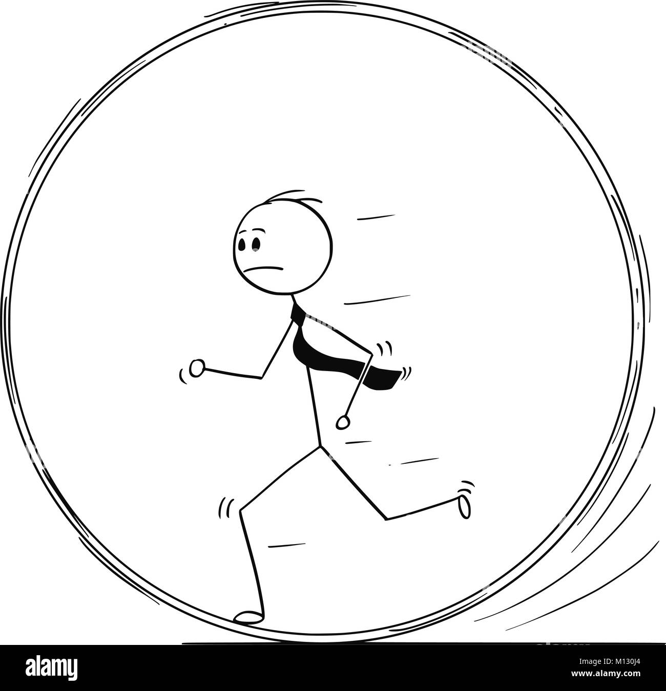 Conceptual Cartoon of Businessman Running in Squirrel Wheel Stock ...