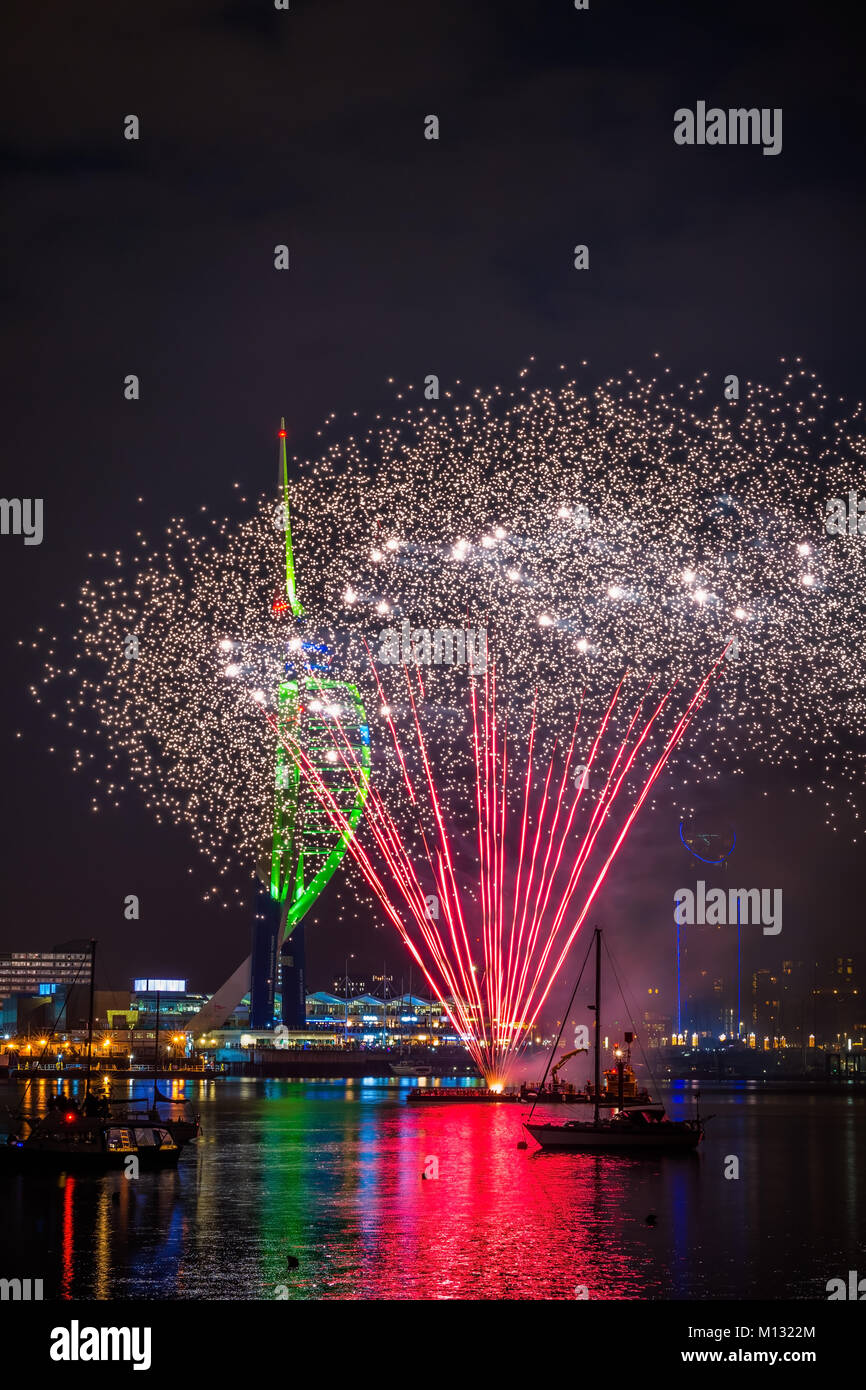 Fireworks at the spinnaker harbour, Portsmouth, UK Stock Photo - Alamy