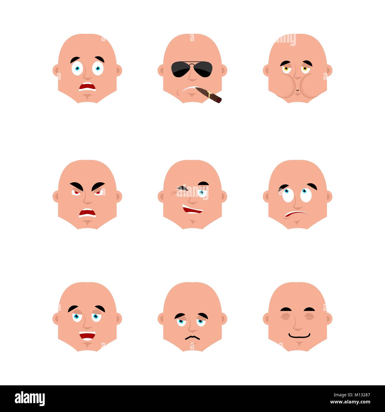 Set guy emoji avatar. sad and angry face. guilty and sleeping. Smoking ...