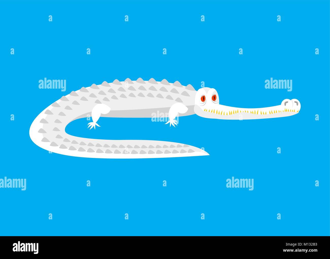 Albino Alligator isolated. White Crocodile with red eyes. Monster wild ...