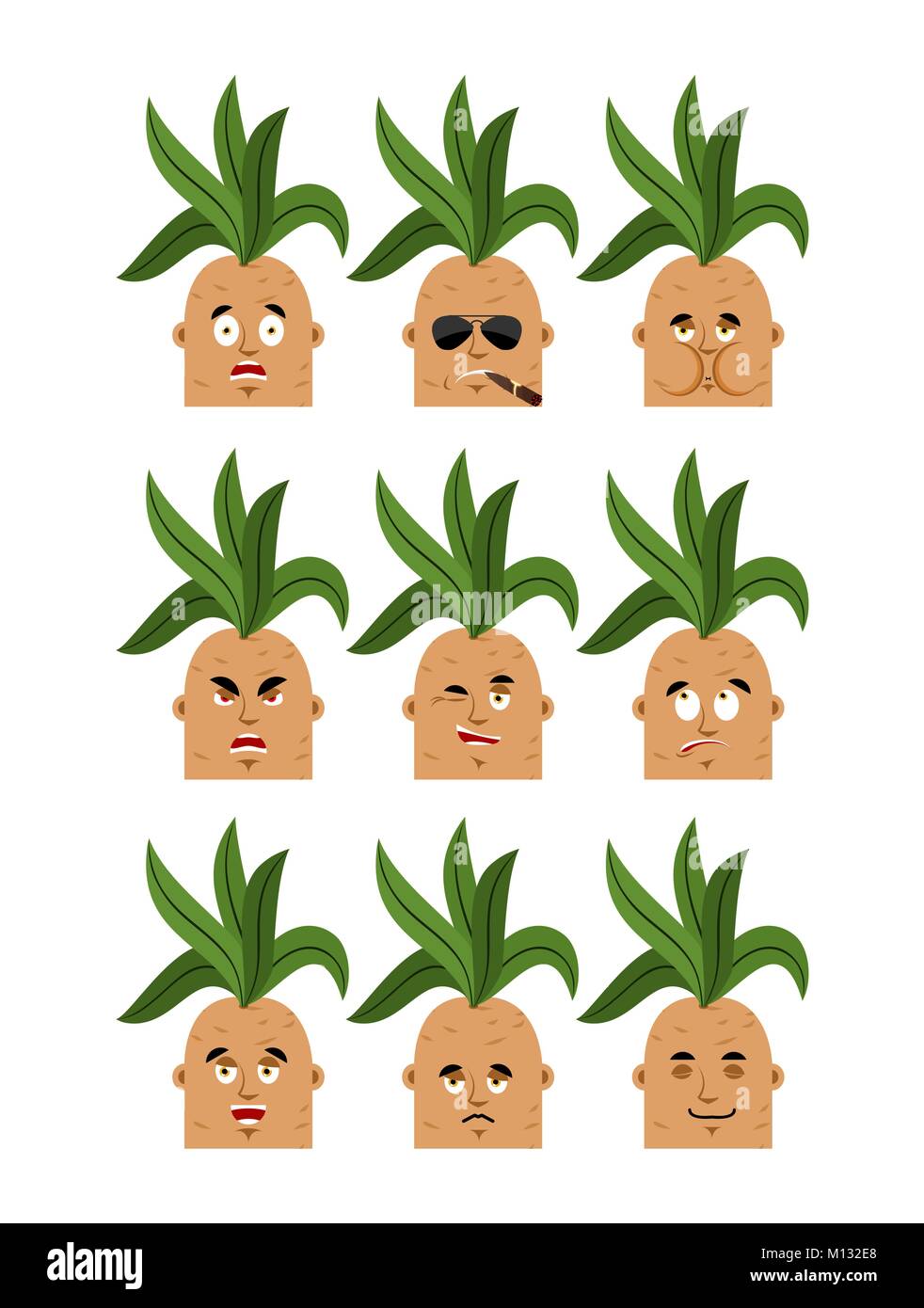 Mandrake root set emoji avatar. sad and angry face. guilty and sleeping ...