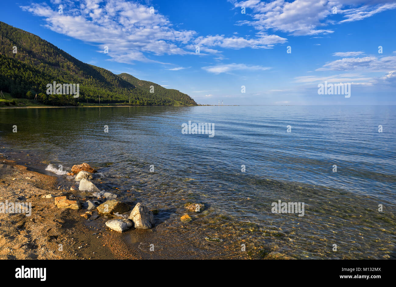 Transparent surface of deep lake water. Baikal National Park. Irkutsk ...