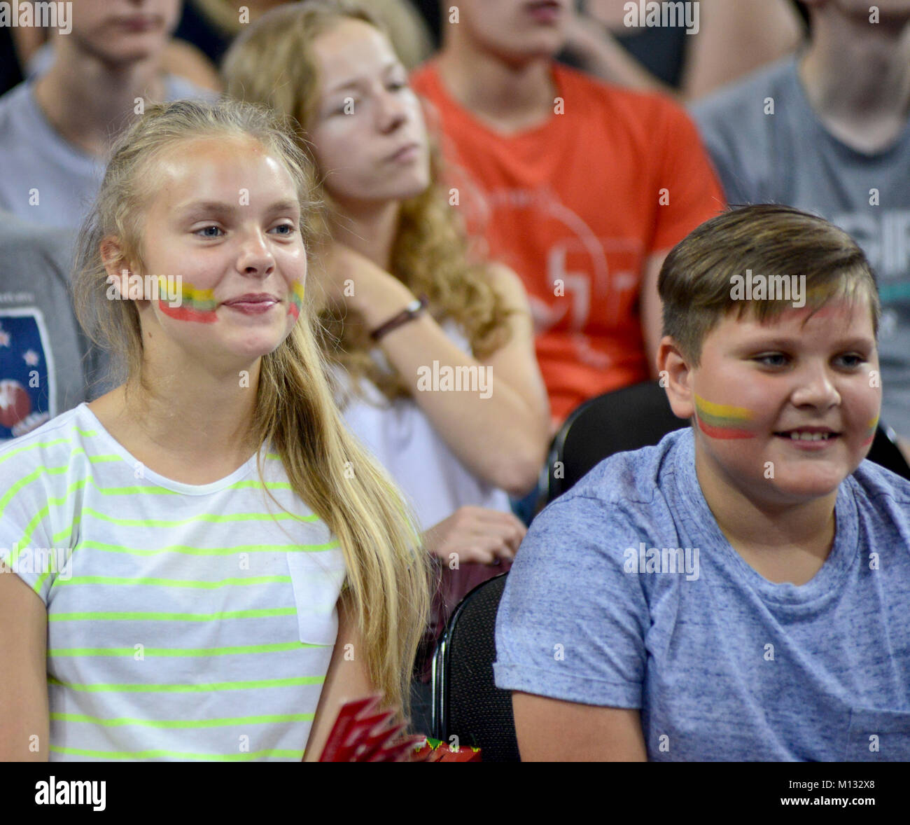 Lithuanian basketball fans: siblings Stock Photo - Alamy