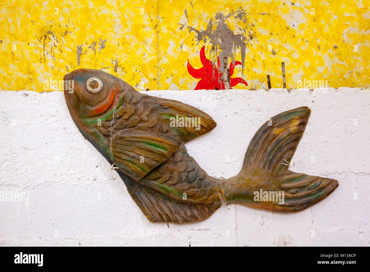 A wooden sculpture of a fish taken in Costa Rica, Central America Stock ...