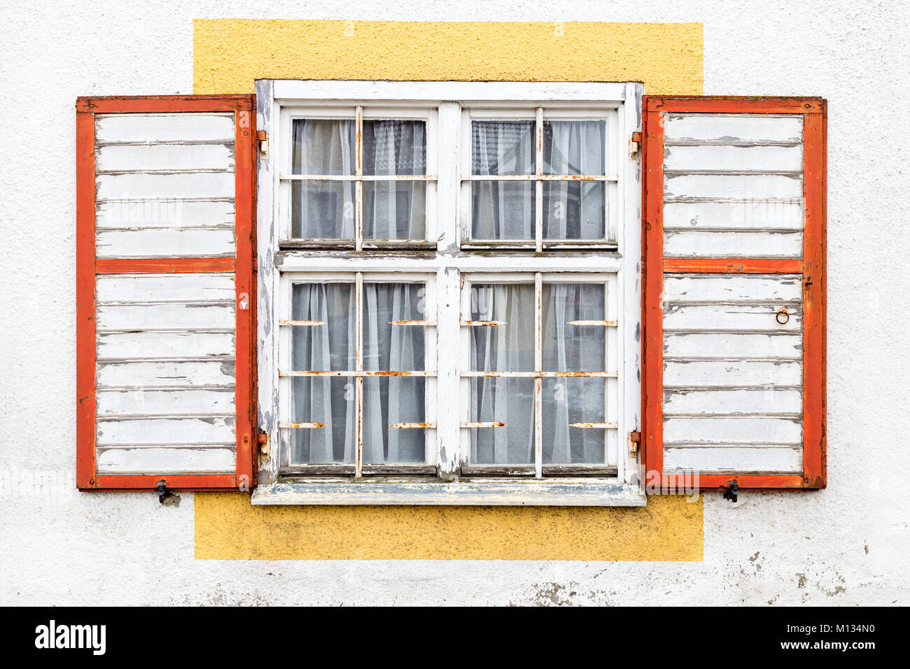Old weathered window with shutters open Stock Photo - Alamy