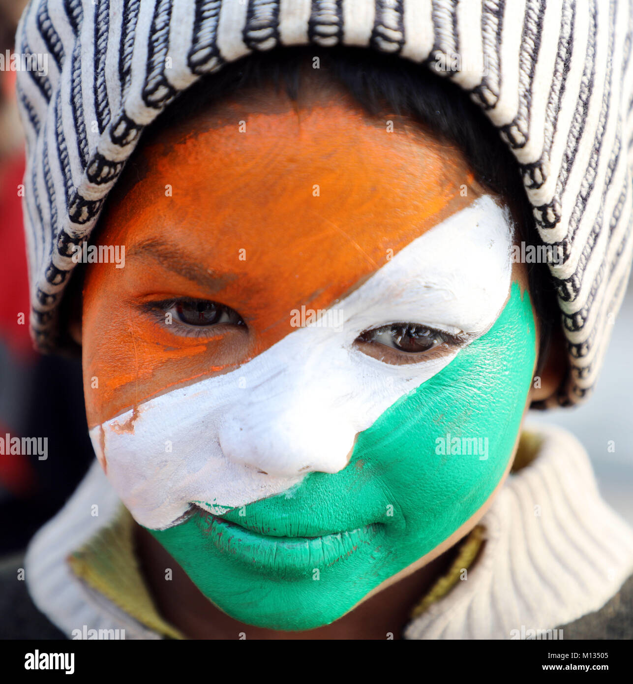 Indian flag face paint hi-res stock photography and images - Alamy