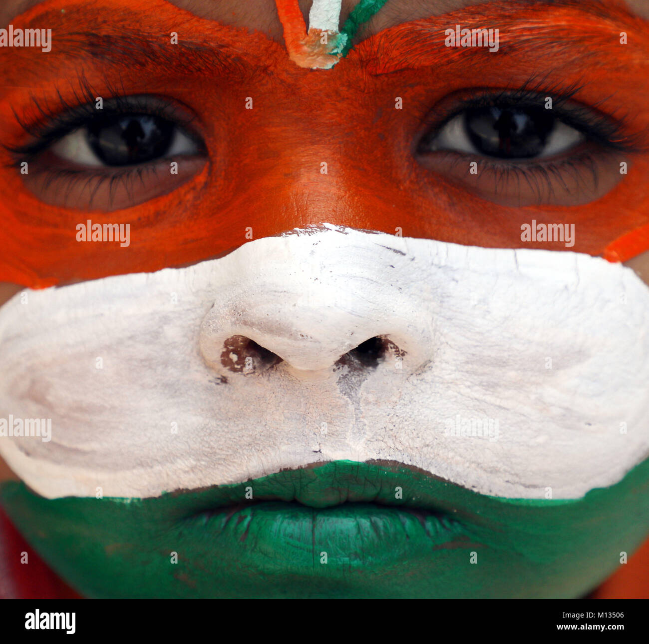 Indian flag face paint hi-res stock photography and images - Alamy