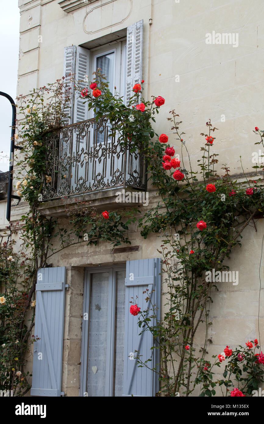 The romantic window with red roses Stock Photo - Alamy