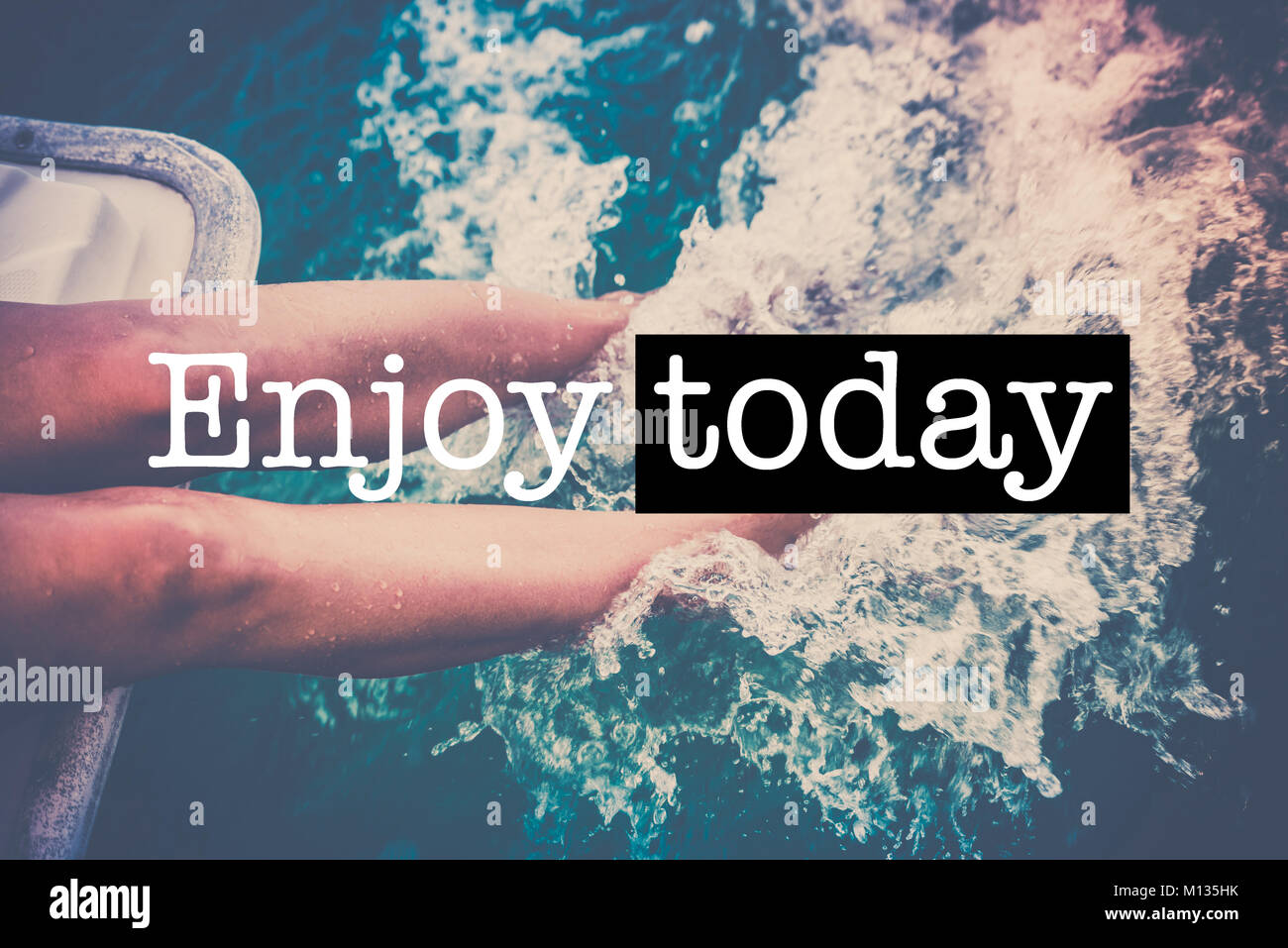 Inspirational motivation quote with phrase Enjoy today, Female legs ...