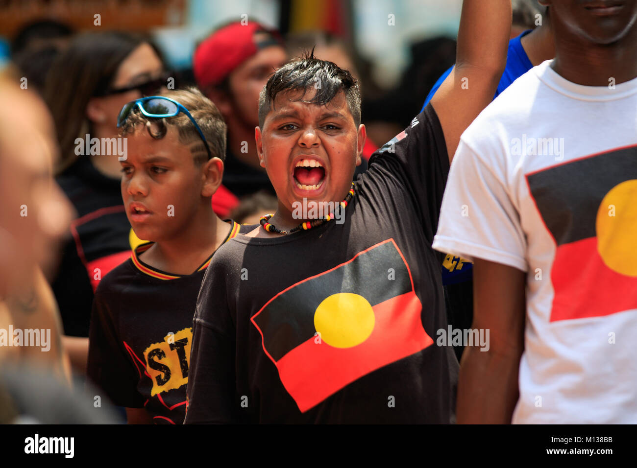 Melbourne, Australia on January 26 2018. Indigenous rights protesters ...