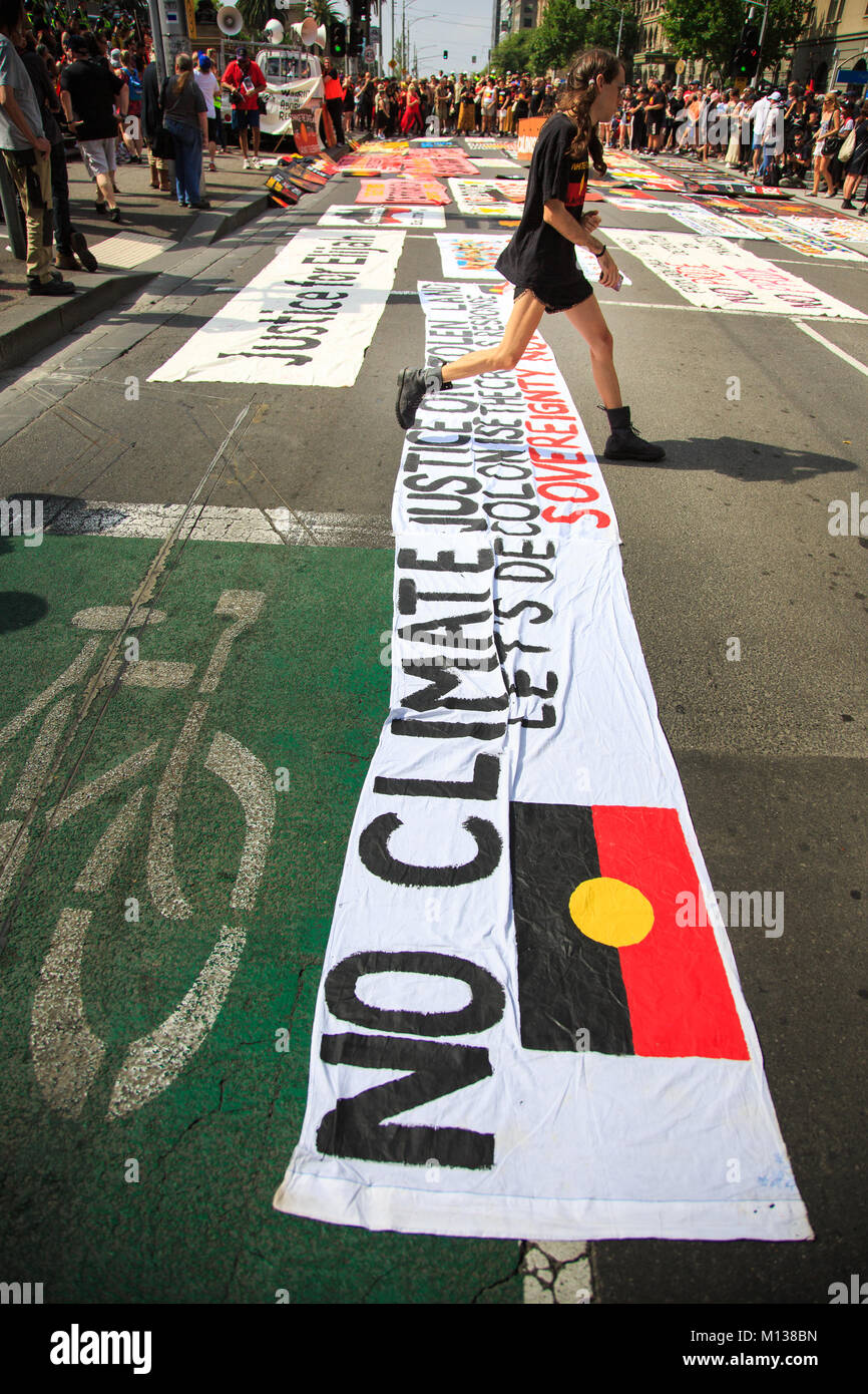 Melbourne, Australia on January 26 2018. Indigenous rights protesters ...