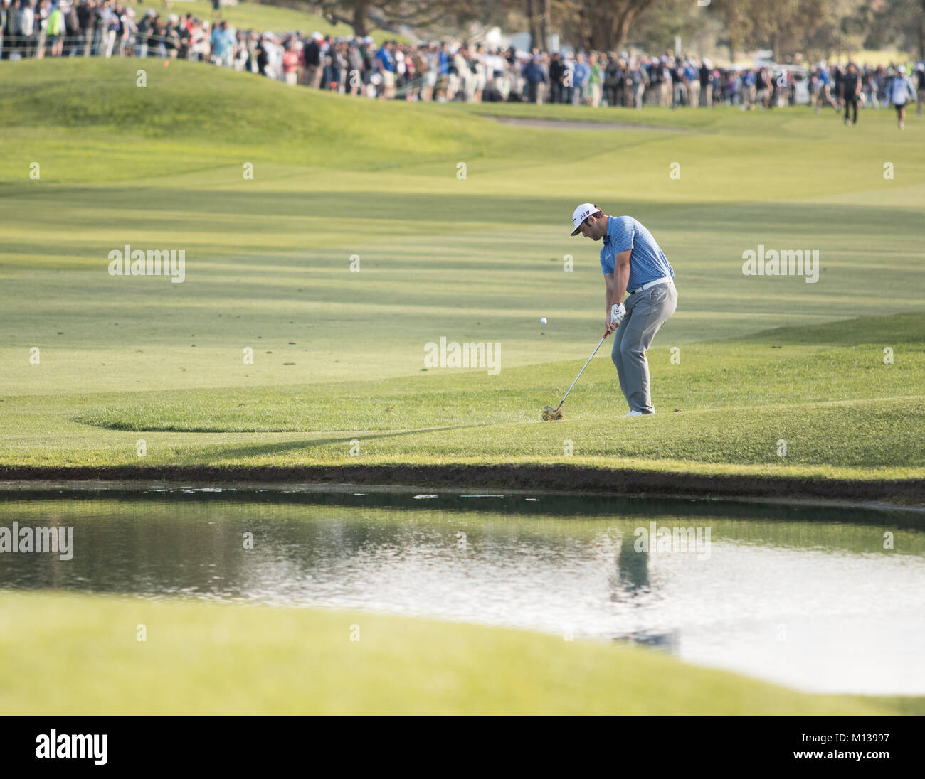 San Diego, USA . 25th January, 2018. Jon Rahm drives the golf ball ...