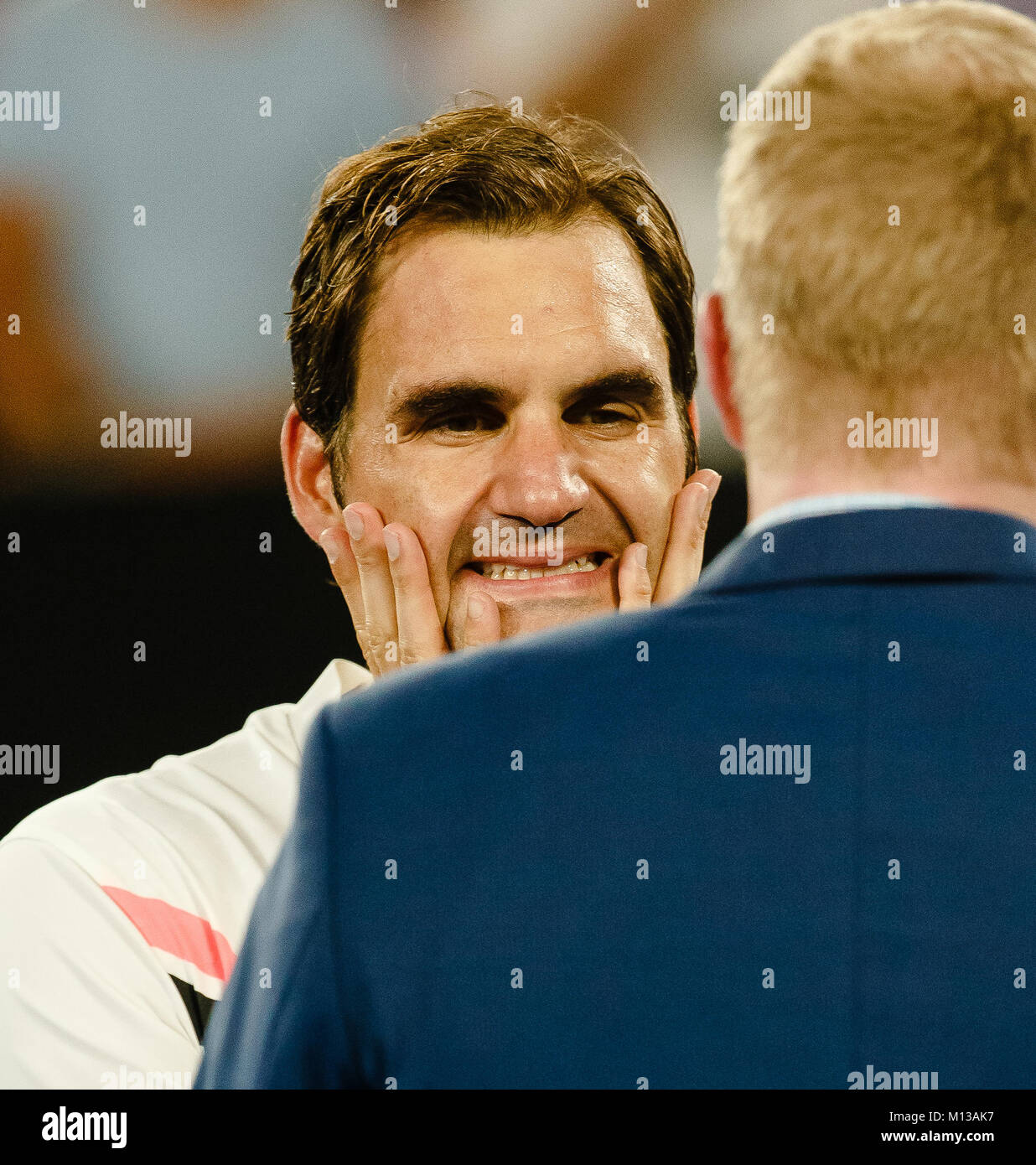 Melbourne, AUS, 26th January 2018: Swiss tennis player Roger Federer is ...