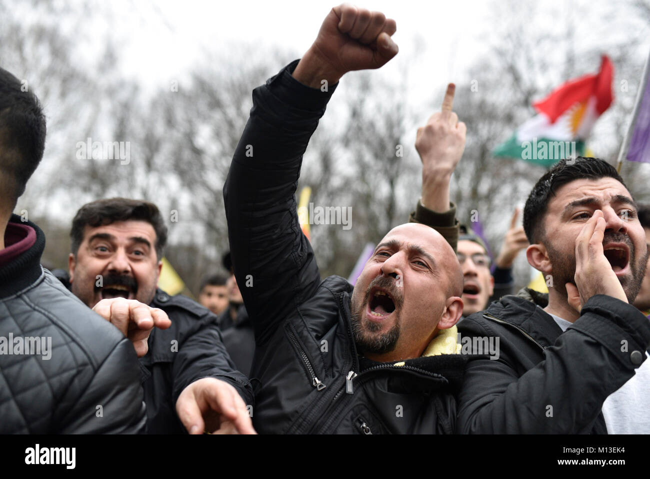 Berlin, Germany. 26th Jan, 2018. Kurds seen shouting slogans during the ...
