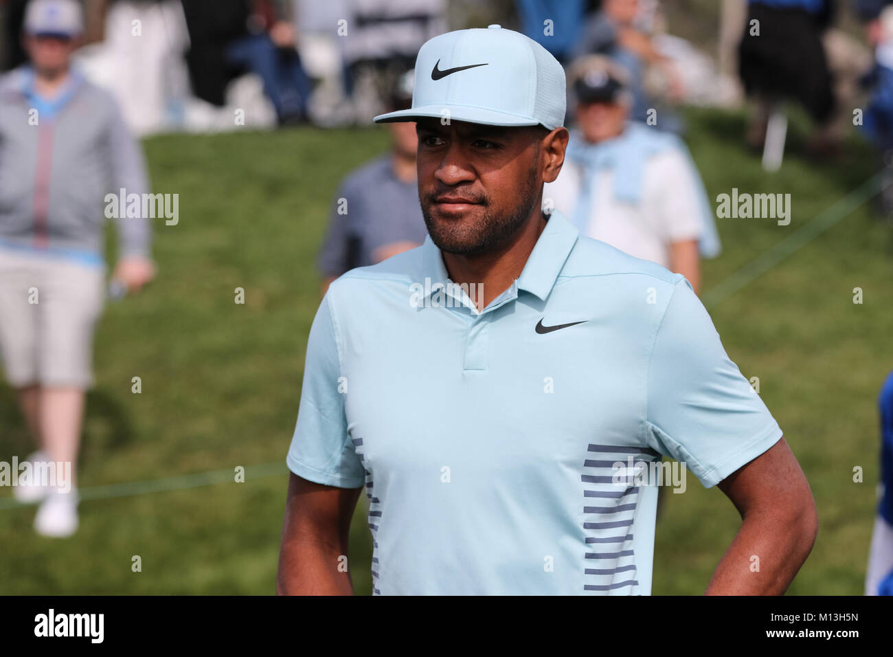 January 25, 2018 San Diego, USA...Tony Finau all smiles after birdie on ...