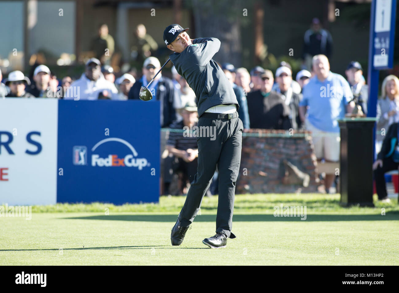 San Diego, USA. 25th Jan, 2018. James Hahn on 1st tee box during ...