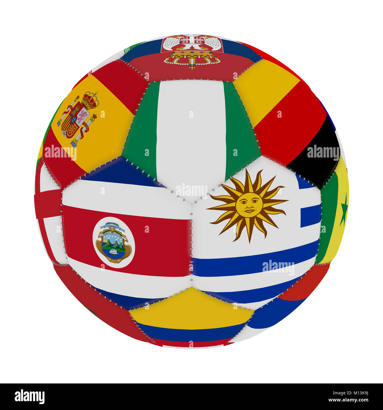 Soccer ball with the color of the flags of the countries participating ...