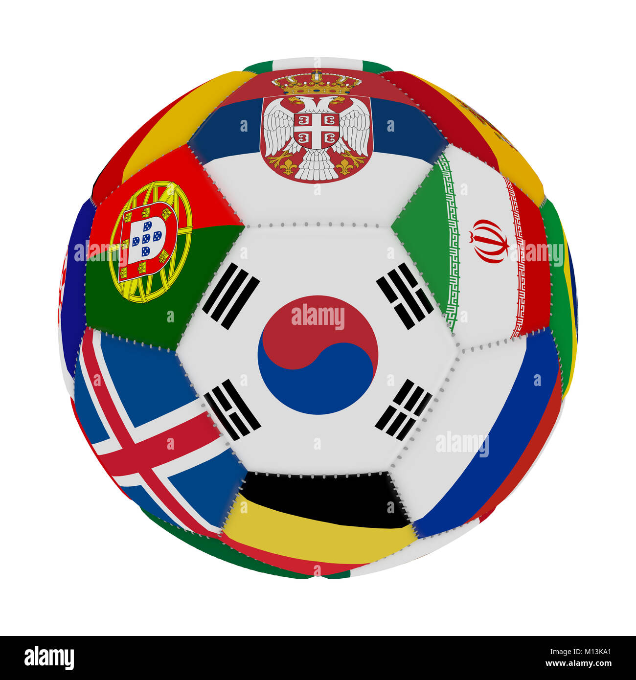 Soccer ball with the color of the flags of the countries participating ...
