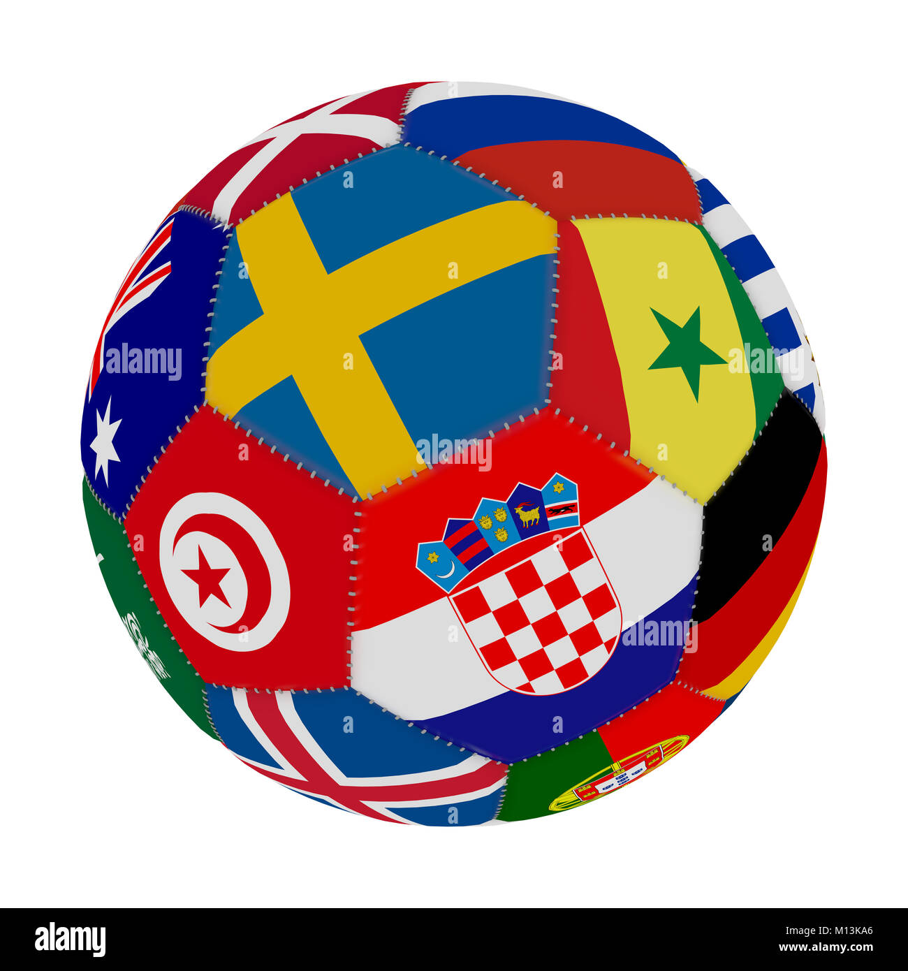 Soccer ball with the color of the flags of the countries participating ...