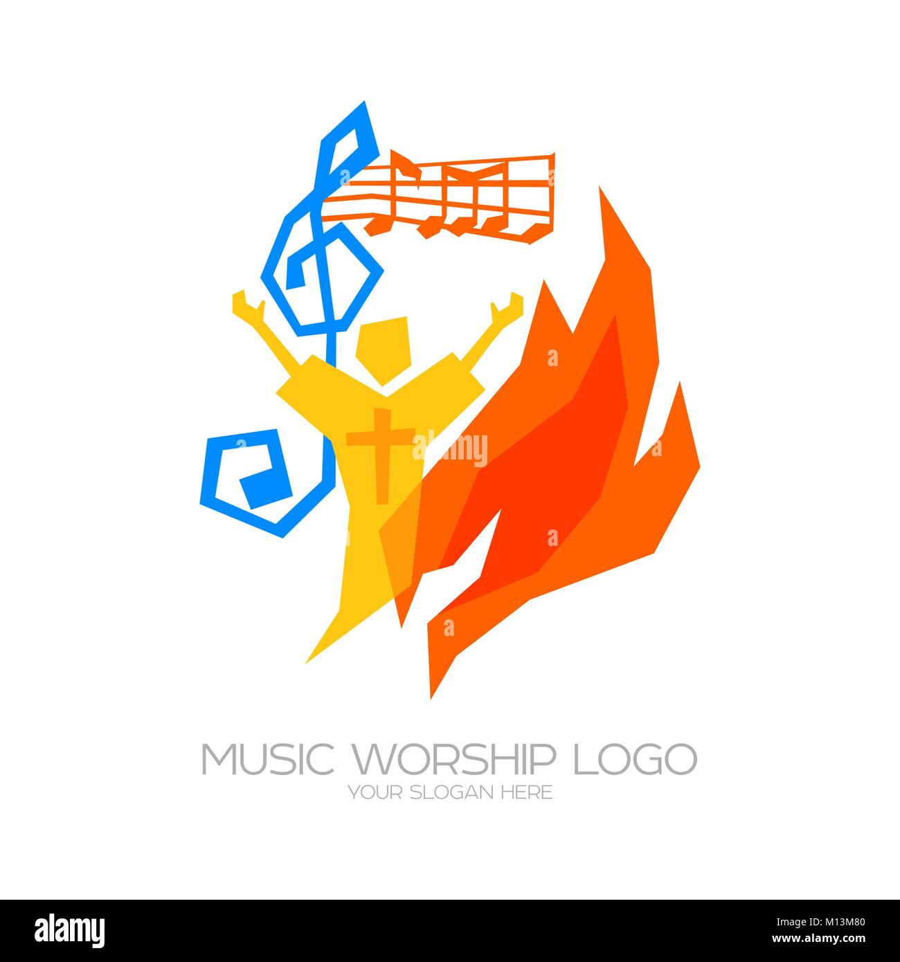 Music logo. Christian symbols. The believer worships Jesus Christ ...