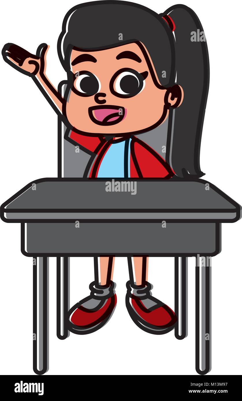 School Girl On Desk Cartoon Stock Vector Image And Art Alamy