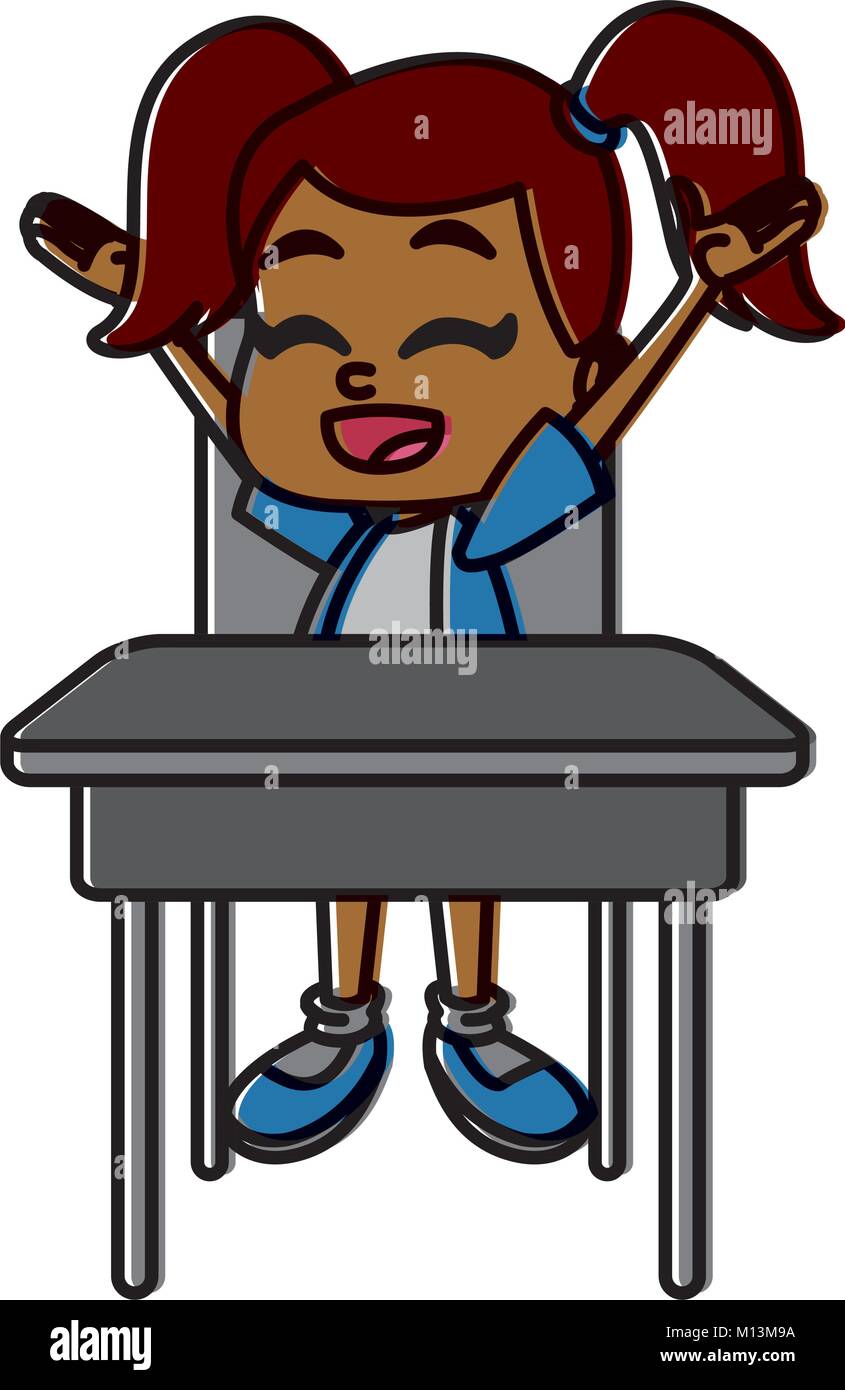 School girl on desk cartoon Stock Vector Image & Art - Alamy