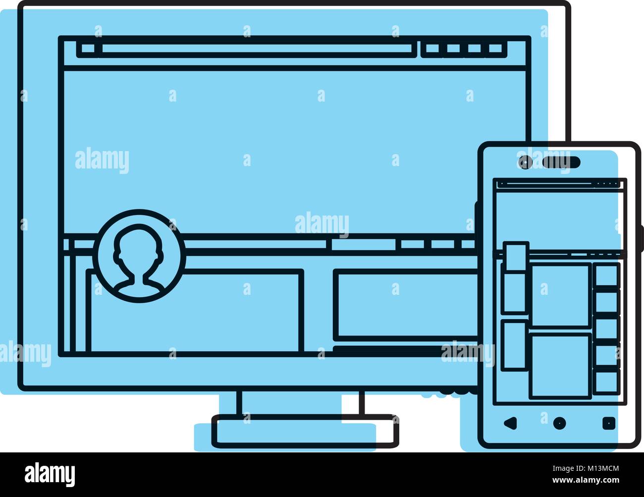 Computer and smartphone of device gadget and technology theme Isolated ...