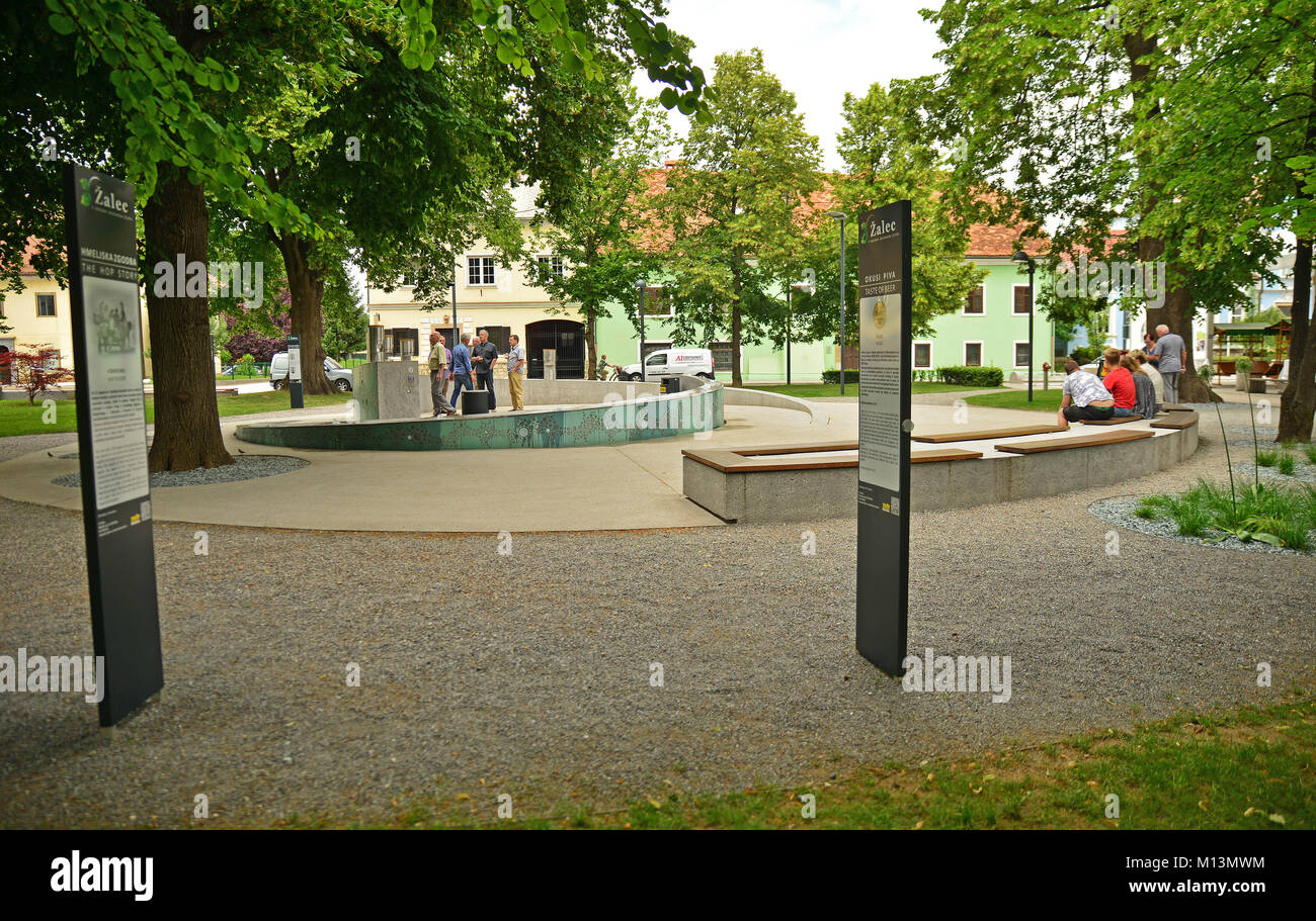Žalec, Slovenia on JUNE 5., 2017. First beer fountain - The Green Gold ...