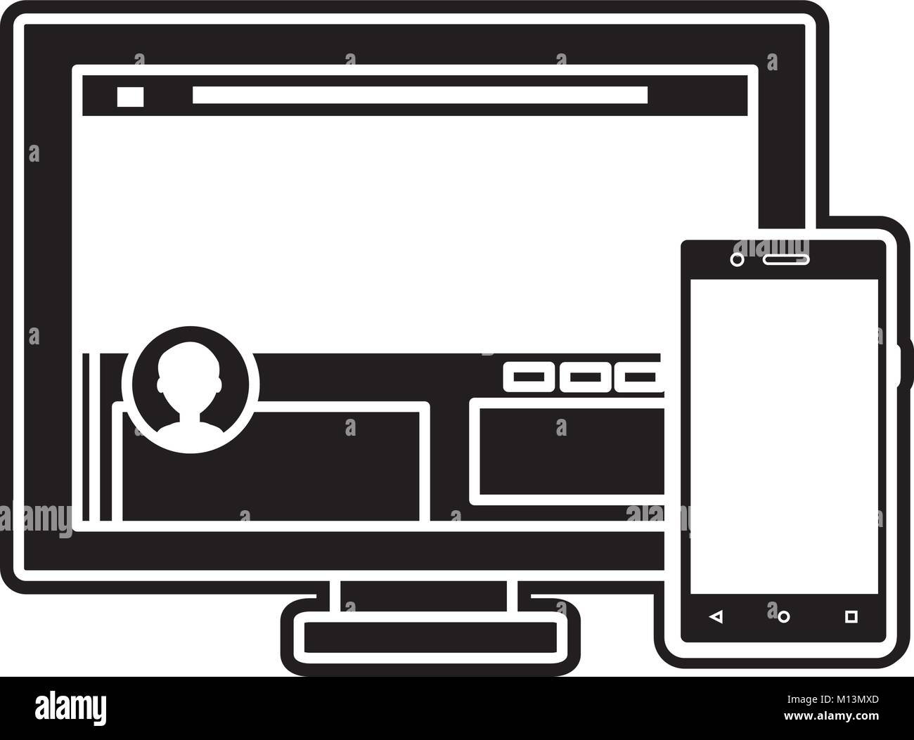 Computer and smartphone of device gadget and technology theme Isolated ...