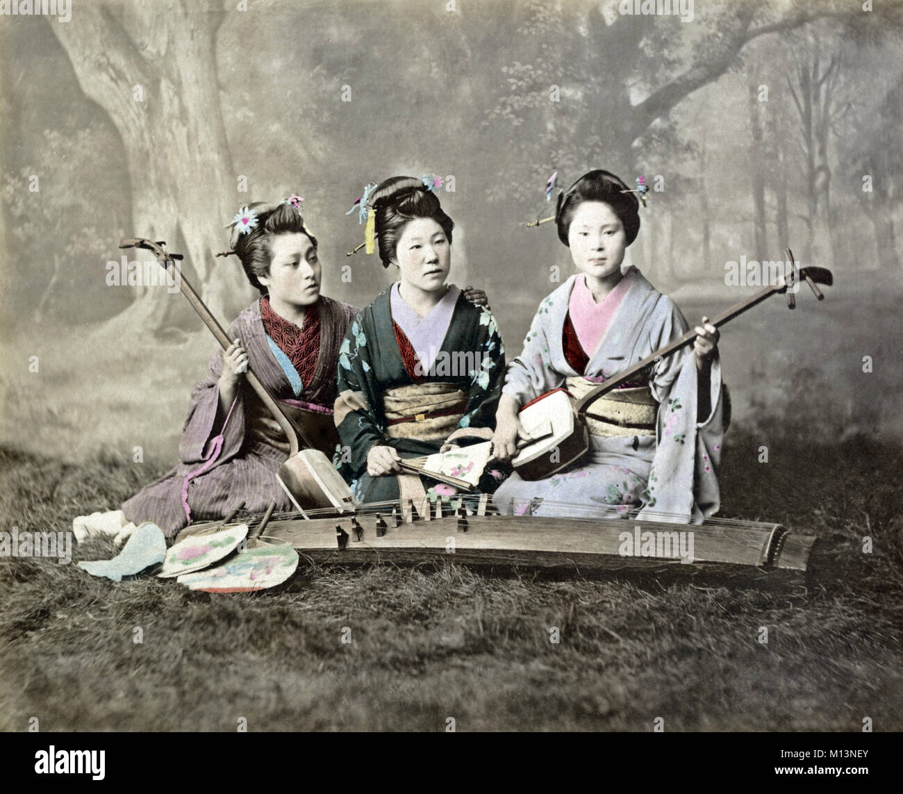 Geishas playing the shamisen and koto, Japan, c.1880's Stock Photo - Alamy