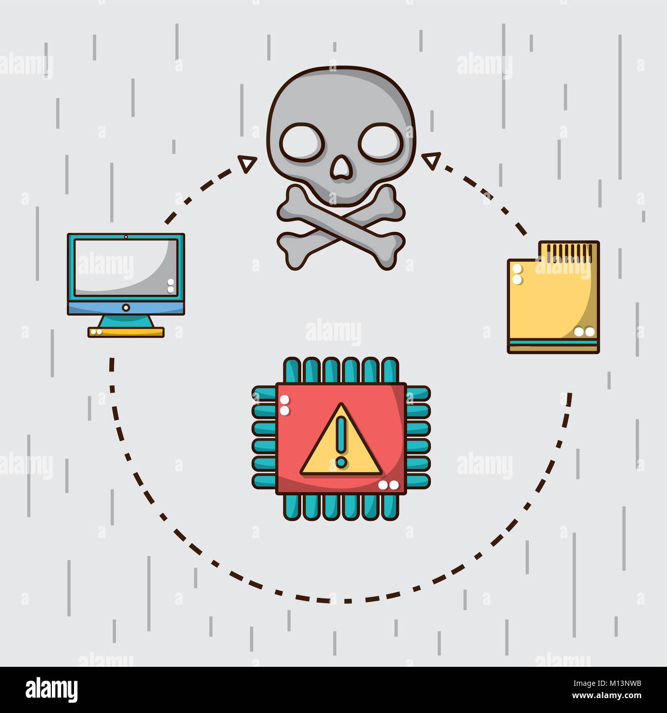 skull spectre with warning chip alert vector illustration Stock Vector ...