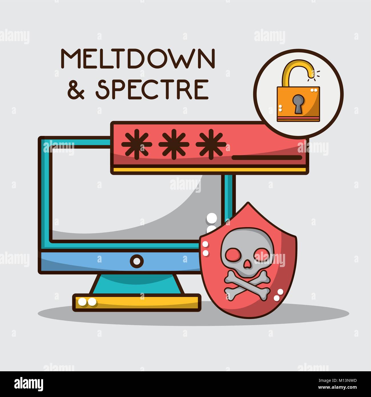 computer with digital code and skull warning vector illustration Stock ...