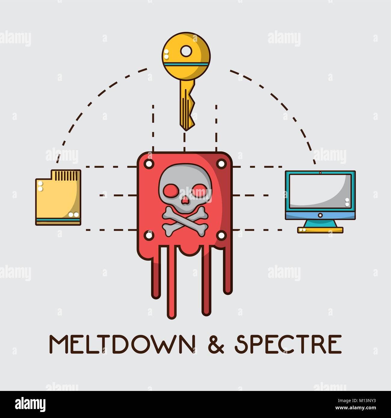 skull chip with computer technology and key vector illustration Stock ...