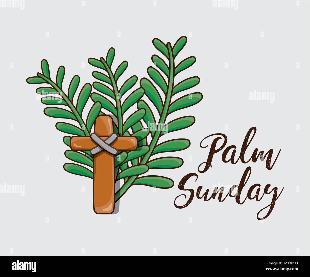 religion palm branches with catholic cross vector illustration Stock ...