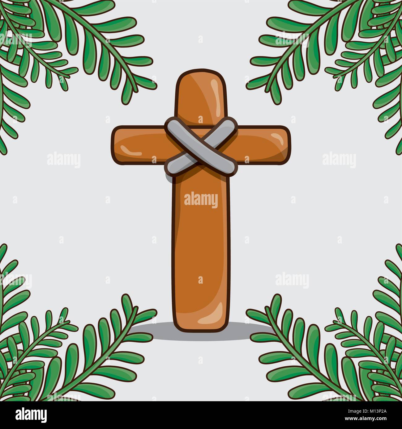 catholic cross with palm branches traditional vector illustration Stock ...