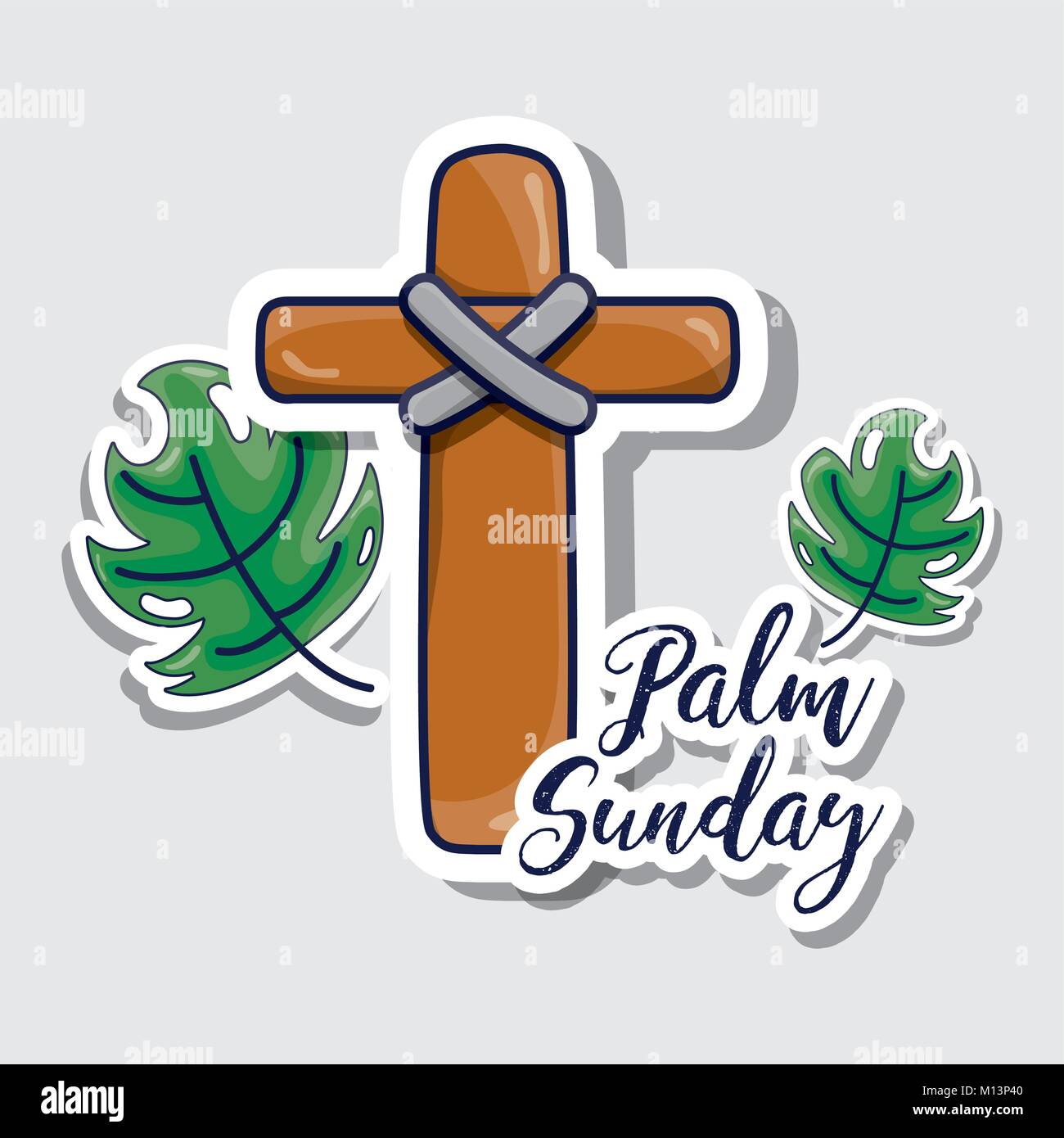 sunday palm branches with catholic cross vector illustration Stock ...