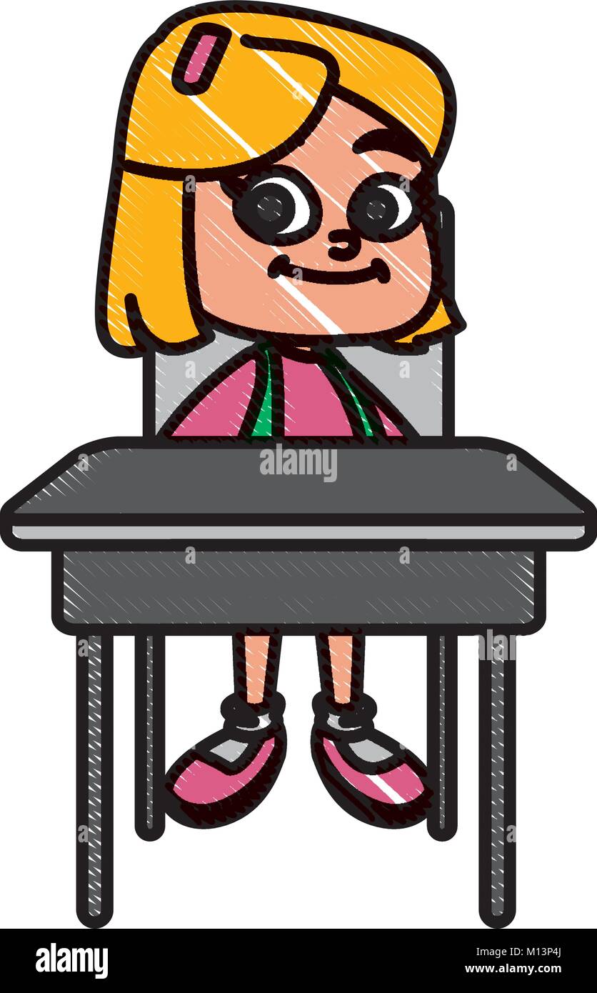 School girl on desk cartoon Stock Vector Image & Art - Alamy