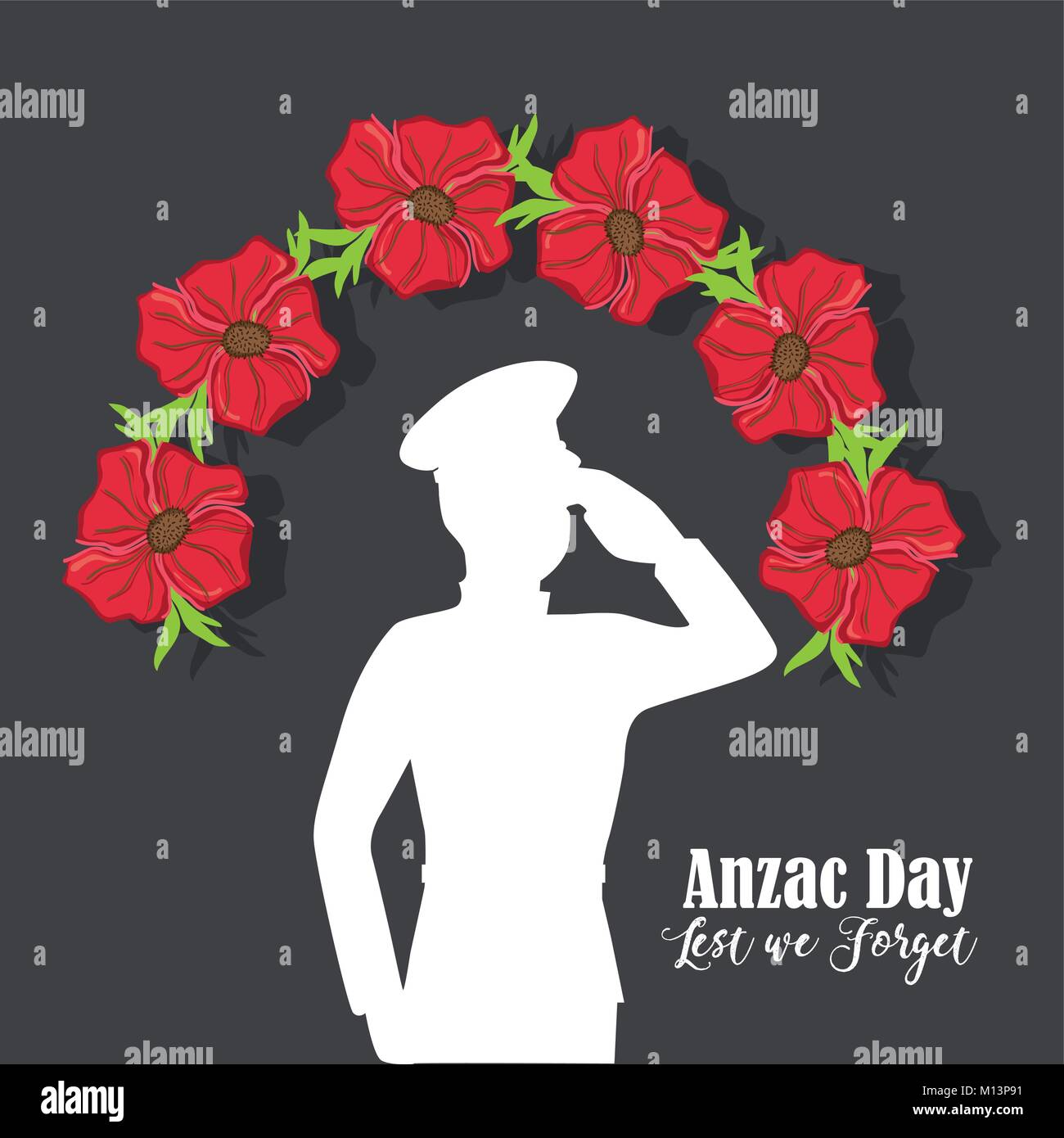 soldier with flowers to anzac day memory vector illustration Stock ...