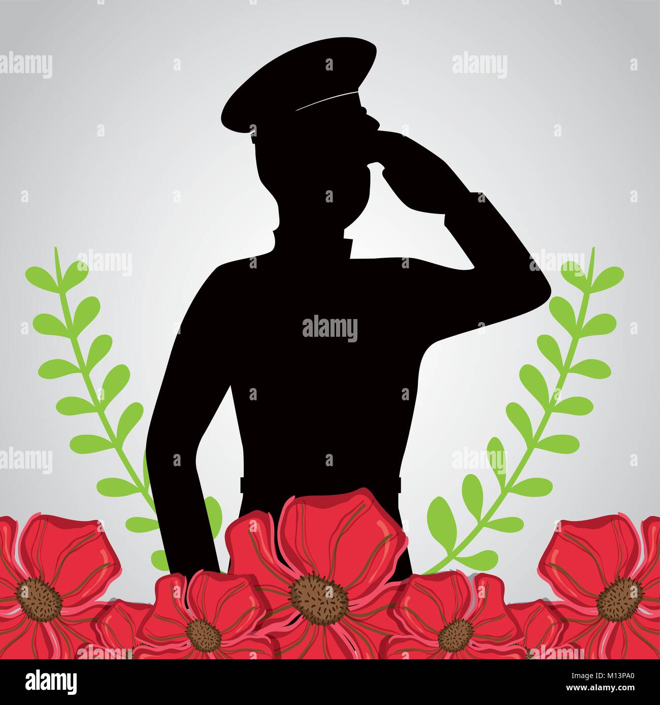 military soldier with flowers to anzac day vector illustration Stock ...