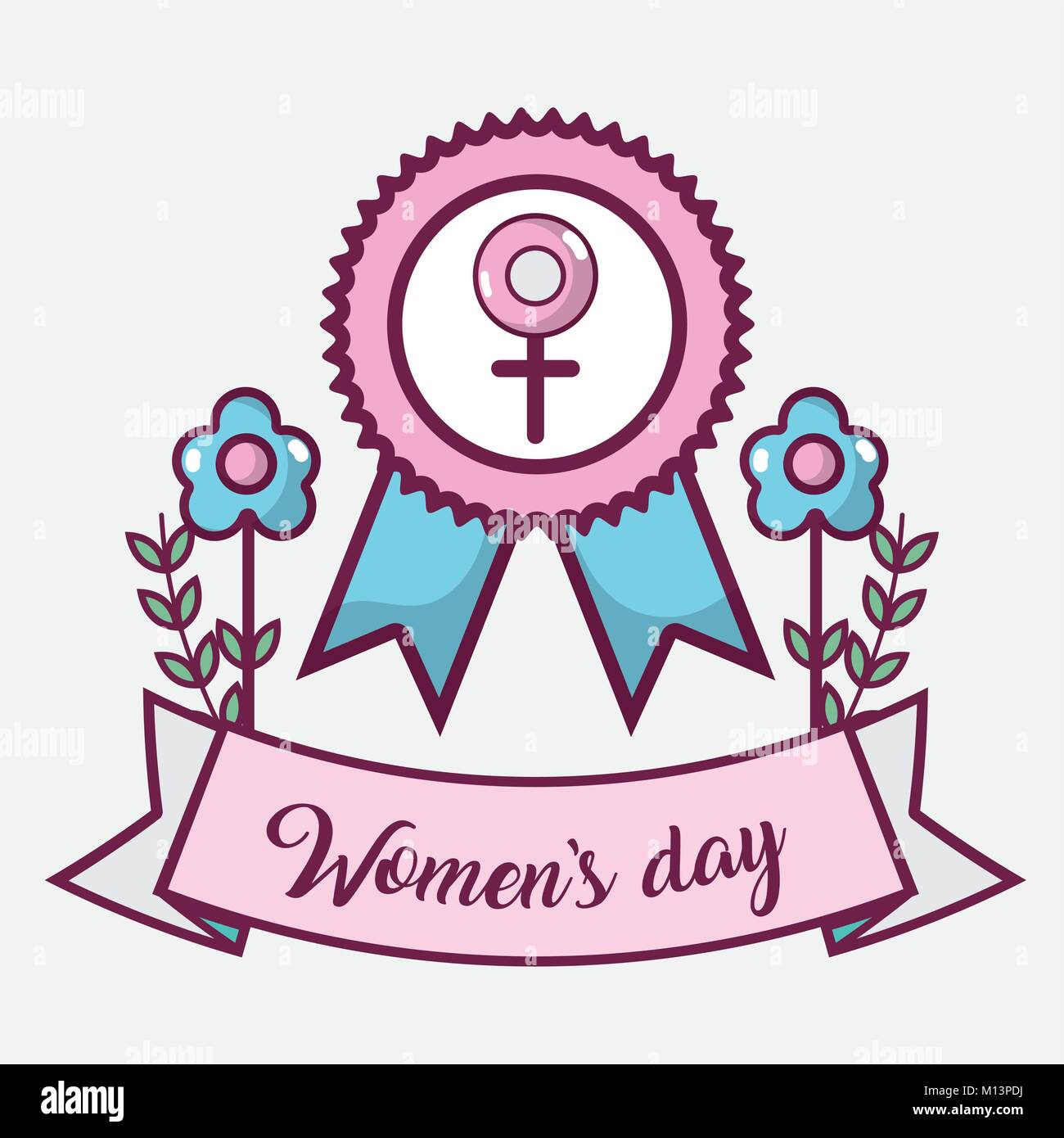 women symbol with ribbon and flowers design vector illustration Stock ...