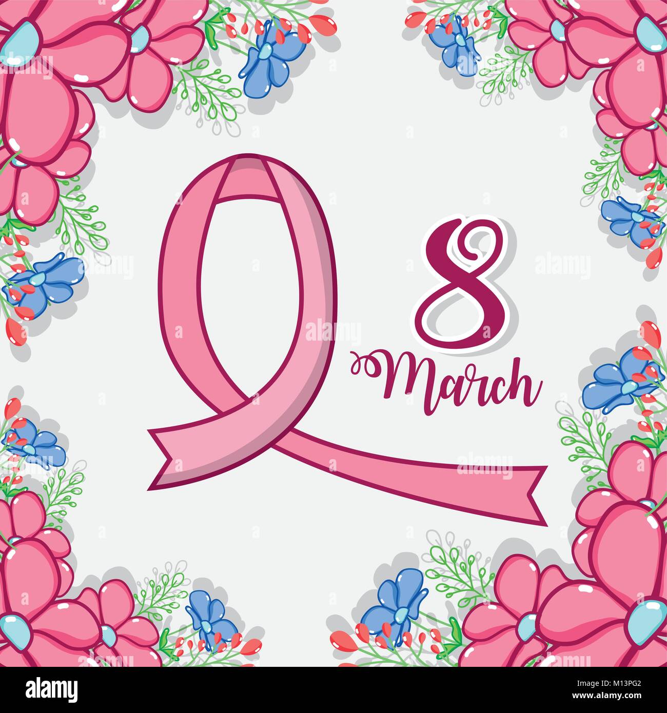 march 8 celebration with pink ribbon women symbol Stock Vector Image ...