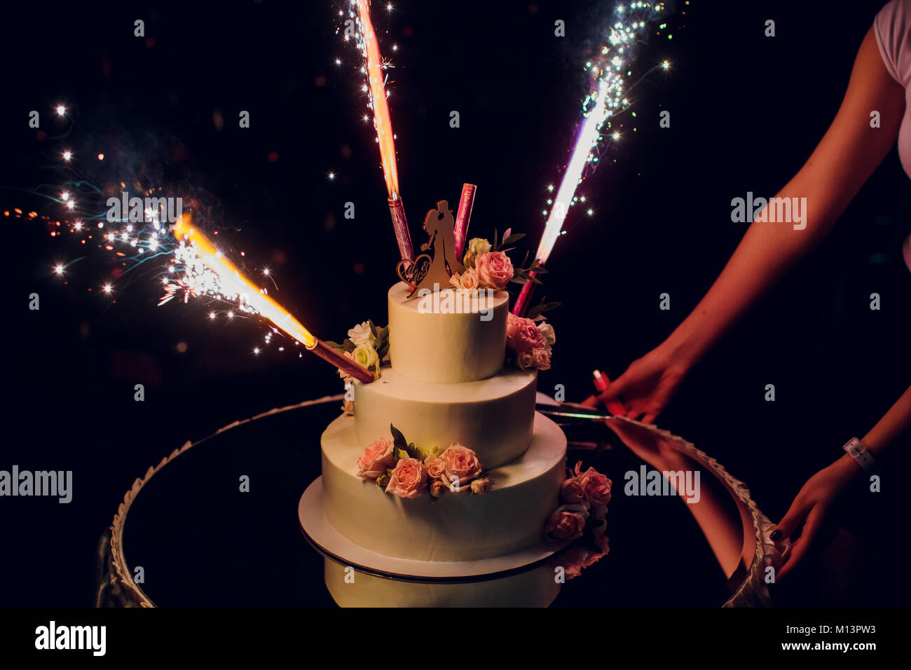 Cake with firework Festival Stock Photo - Alamy