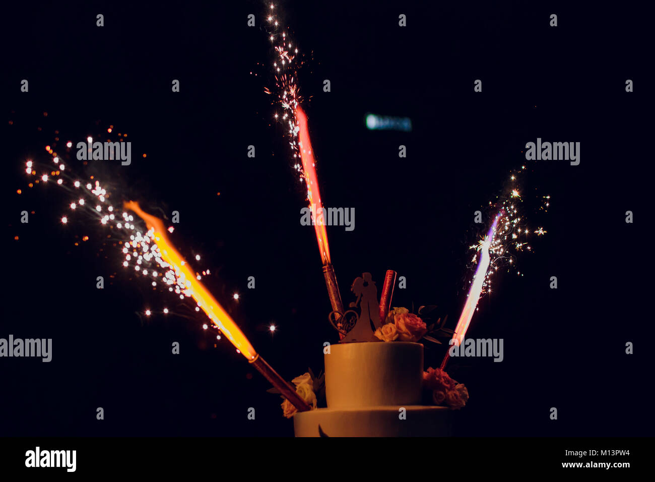 Cake with firework Festival Stock Photo - Alamy