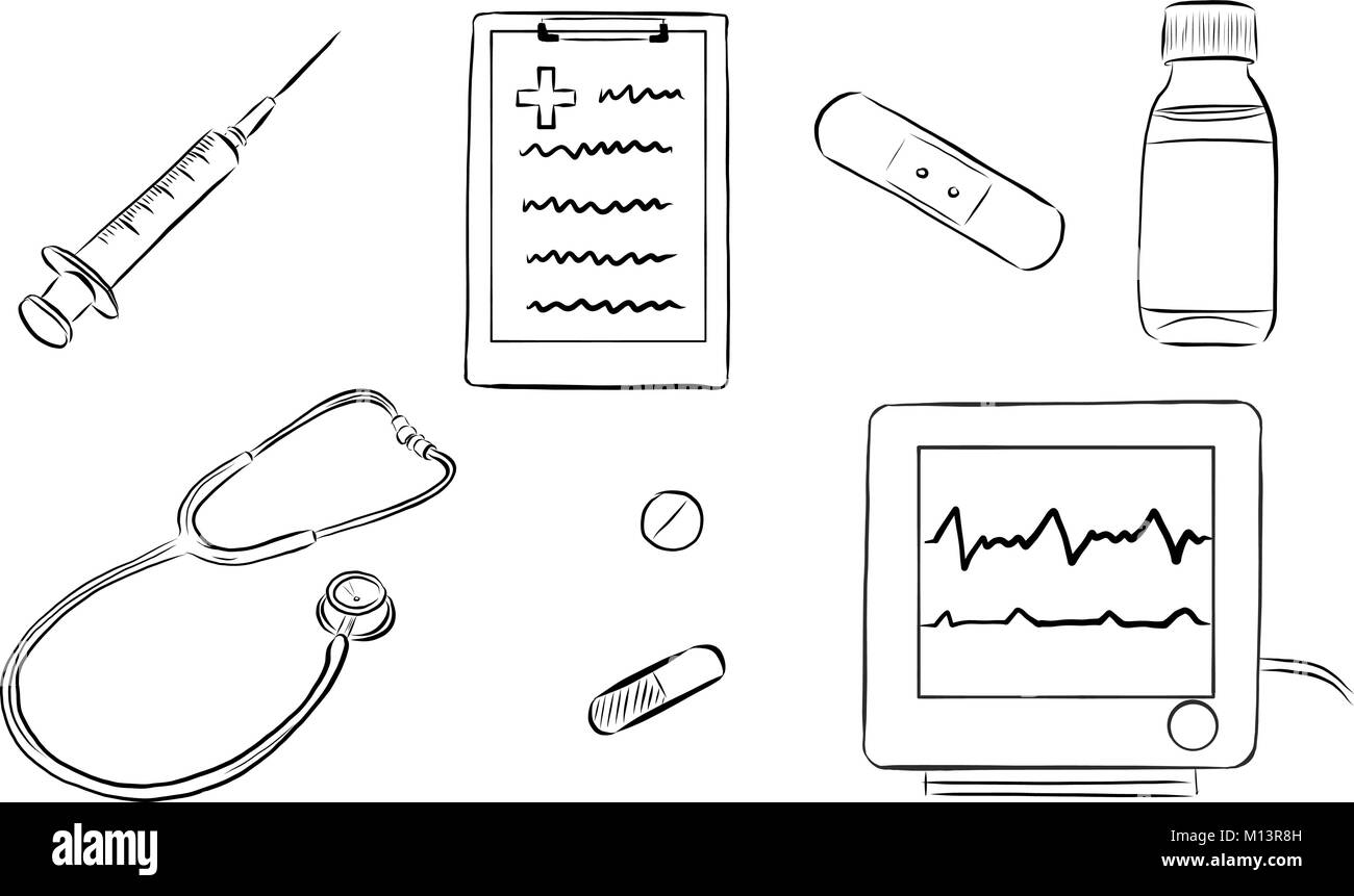 Hand drawn doctor tool set, vector Stock Vector Image & Art - Alamy