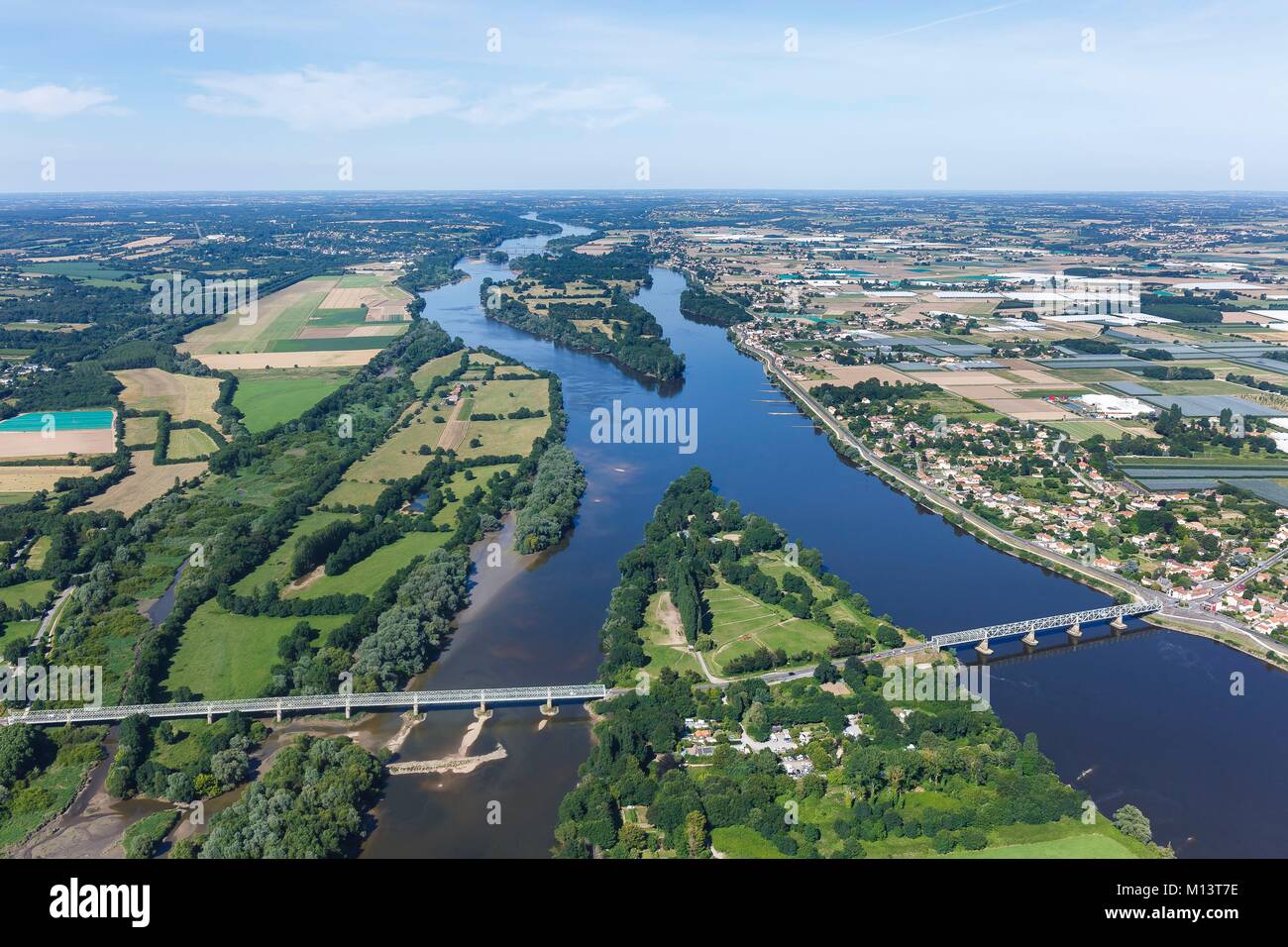 France, Loire Atlantique, Thouare sur Loire, bridges on the Loire river ...