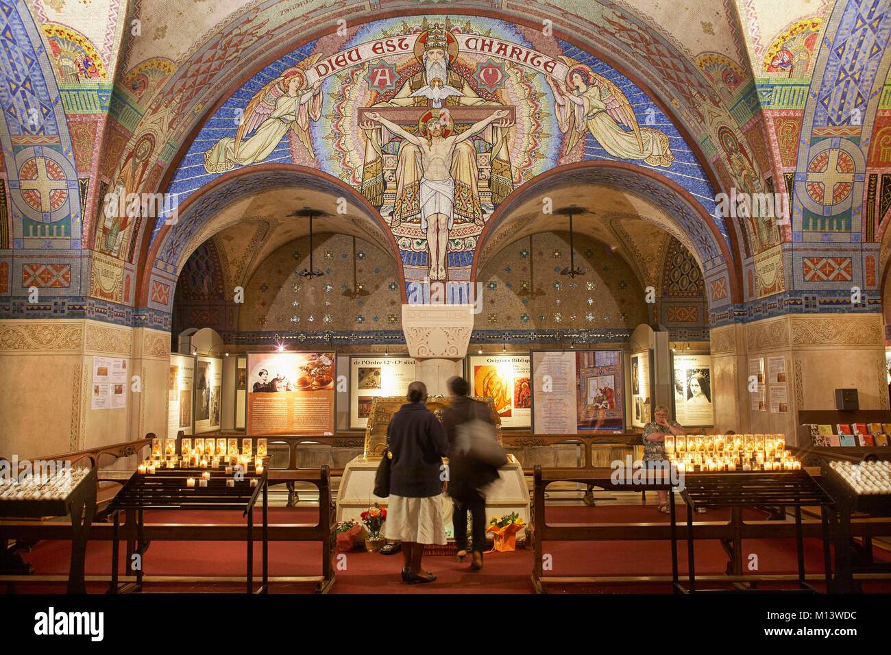 France, Calvados, Lisieux, St. Therese Basilica, Crypt decorated with ...